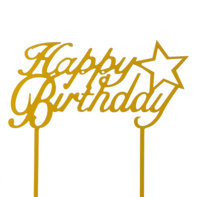 Decoratiune pentru Tort Mesaj "Happy Birthday" Stea Aurie 15x12.5cm ...