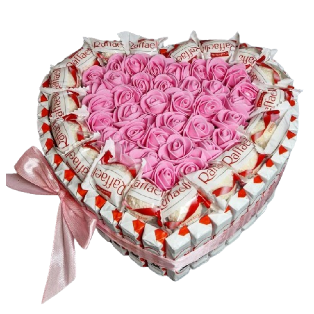 Cadou in forma de inima cu batoane de ciocolata, praline cu cocos si ...